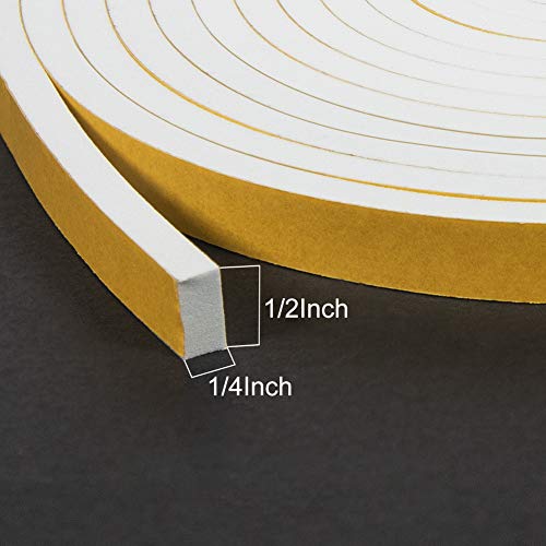 fowong White Door Weather Stripping 26 Feet, 1/2 Inch Wide X 1/4 Thick, High Density Foam Tape Roll Neoprene Rubber Adhesive Weatherstrip Seal, Window Insulation, 2 Rolls 13 Ft Each