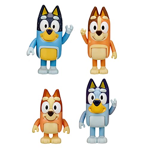 Bluey and Family 4 Pack of 2.5-3" Bluey, Bingo, Chilli, Bandit Poseable Figures