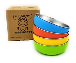 weemoose premium 304 stainless steel baby bowls with removable silicone shell | set of 4 bowls | toddler food bowls snack container