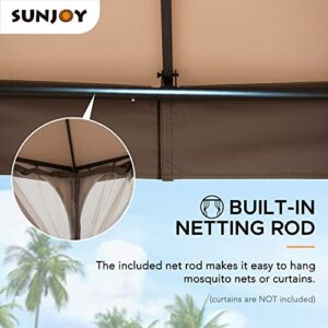 Sunjoy 9.5 ft. x 9.5 ft. Gazebo with 2-Tier Canopy Roof, Steel Frame Soft top Gazebo with Ceiling Hook and Mosquito Netting, Tan and Brown