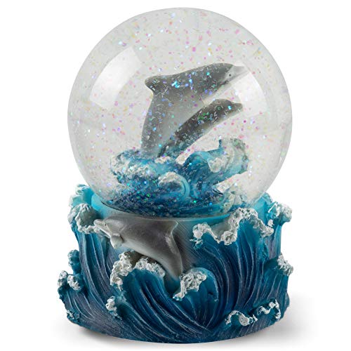 Elanze Designs Playful Dolphins Figurine 100MM Water Globe Plays Tune Blue Danube Waltz