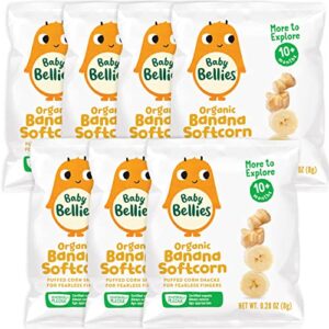 baby bellies organic softcorn baby snack, banana, pack of 7 individual snack packs, 0.28 ounce