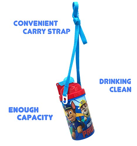 Paw Patrol Friends Carrying Strap One Touch Water Bottles with Reusable Built in Straw - Safe Approved BPA free, Easy to Clean, Perfect Gifts for Kids Girls Boys, Goodies Home by Zak design