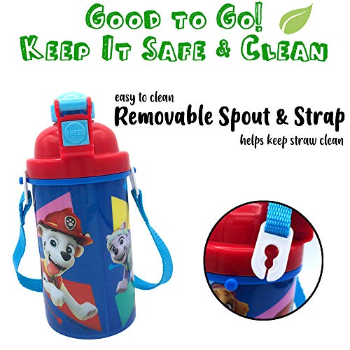 Paw Patrol Friends Carrying Strap One Touch Water Bottles with Reusable Built in Straw - Safe Approved BPA free, Easy to Clean, Perfect Gifts for Kids Girls Boys, Goodies Home by Zak design