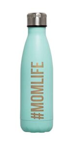 pearhead #momlife stainless steel water bottle, bpa free water bottle keepsake for new mom’s and expecting moms, travel bottle, teal, 17oz