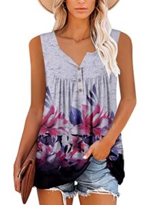 modarani gray sleeveless tops for women floral pleated tunic flowy cami shirt l