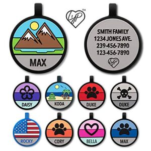 lyp - our original soundless pet id tag - largest line of silicone dog tags - no more jingling dog tags -durable - never fades - customized deep engraved silicone (mountain)