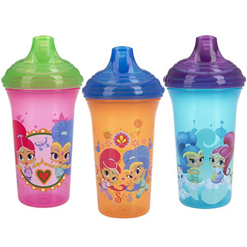 Nuby 3 Piece No Spill Easy Sippy Cups with Vari-Flo Valve Hard Spout, Nickelodeon Shimmer & Shine, 9 Oz