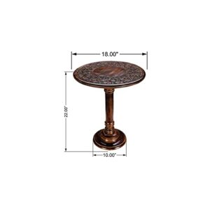 Coffee Table Wooden with Single Pillar, Wooden End Table, Small Table, Night Stand, Desk Side Table, Bedside Table, Entry Table, Living Room Side Table for Magazines, Books & Plants-18x22 Inch Burnt