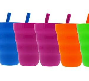 Arrow Home Products Sip A Cup with Built in Straw, 10oz, 6pk - BPA-free Straw Cups for Kids Great for Everyday Use - Made in the USA, Stackable Kids Straw Cups - Purple, Blue, Green, Orange