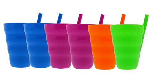 Arrow Home Products Sip A Cup with Built in Straw, 10oz, 6pk - BPA-free Straw Cups for Kids Great for Everyday Use - Made in the USA, Stackable Kids Straw Cups - Purple, Blue, Green, Orange