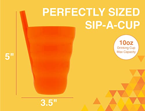 Arrow Home Products Sip A Cup with Built in Straw, 10oz, 6pk - BPA-free Straw Cups for Kids Great for Everyday Use - Made in the USA, Stackable Kids Straw Cups - Purple, Blue, Green, Orange