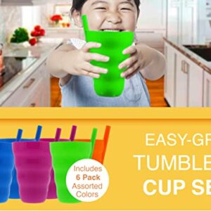 Arrow Home Products Sip A Cup with Built in Straw, 10oz, 6pk - BPA-free Straw Cups for Kids Great for Everyday Use - Made in the USA, Stackable Kids Straw Cups - Purple, Blue, Green, Orange