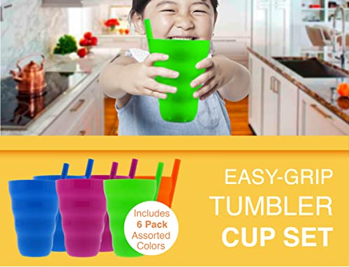 Arrow Home Products Sip A Cup with Built in Straw, 10oz, 6pk - BPA-free Straw Cups for Kids Great for Everyday Use - Made in the USA, Stackable Kids Straw Cups - Purple, Blue, Green, Orange