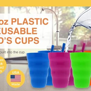 Arrow Home Products Sip A Cup with Built in Straw, 10oz, 6pk - BPA-free Straw Cups for Kids Great for Everyday Use - Made in the USA, Stackable Kids Straw Cups - Purple, Blue, Green, Orange