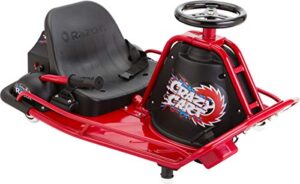 razor crazy cart - 24v electric drifting go kart - variable speed, up to 12 mph, drift bar for controlled drifts, one size, black/red