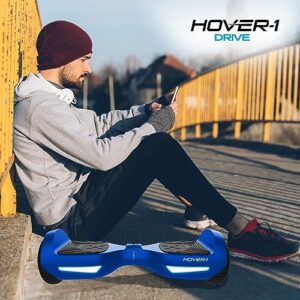 Hover-1 Drive Electric Hoverboard | 7MPH Top Speed, 3 Mile Range, Long Lasting Lithium-Ion Battery, 6HR Full-Charge, Path Illuminating LED Lights, Black