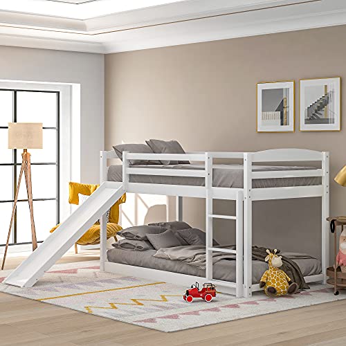 Harper & Bright Designs Twin Bunk Beds with Slide for Kids, Low Profile Bunk Beds with Built-in Ladder, No Box Spring Needed