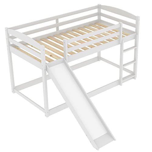 Harper & Bright Designs Twin Bunk Beds with Slide for Kids, Low Profile Bunk Beds with Built-in Ladder, No Box Spring Needed