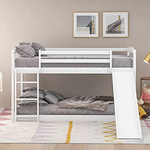 Harper & Bright Designs Twin Bunk Beds with Slide for Kids, Low Profile Bunk Beds with Built-in Ladder, No Box Spring Needed