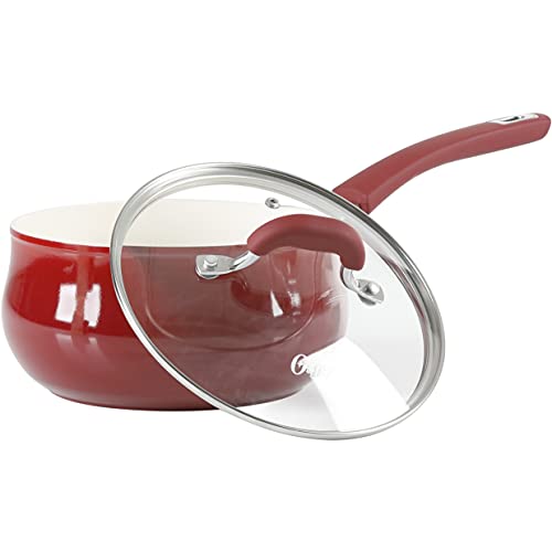 Oster Corbett Forged Aluminum Cookware Set with Ceramic Non-Stick-Induction Base-Soft Touch Bakelite Handle and Tempered Glass Lids, 8-Piece, Gradient Red