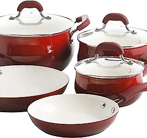 Oster Corbett Forged Aluminum Cookware Set with Ceramic Non-Stick-Induction Base-Soft Touch Bakelite Handle and Tempered Glass Lids, 8-Piece, Gradient Red