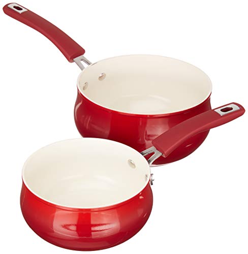 Oster Corbett Forged Aluminum Cookware Set with Ceramic Non-Stick-Induction Base-Soft Touch Bakelite Handle and Tempered Glass Lids, 8-Piece, Gradient Red