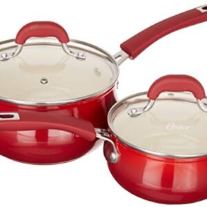 Oster Corbett Forged Aluminum Cookware Set with Ceramic Non-Stick-Induction Base-Soft Touch Bakelite Handle and Tempered Glass Lids, 8-Piece, Gradient Red