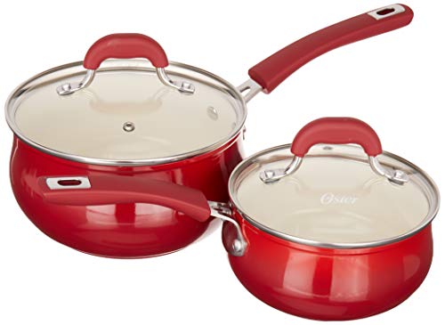 Oster Corbett Forged Aluminum Cookware Set with Ceramic Non-Stick-Induction Base-Soft Touch Bakelite Handle and Tempered Glass Lids, 8-Piece, Gradient Red