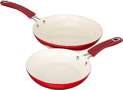 Oster Corbett Forged Aluminum Cookware Set with Ceramic Non-Stick-Induction Base-Soft Touch Bakelite Handle and Tempered Glass Lids, 8-Piece, Gradient Red