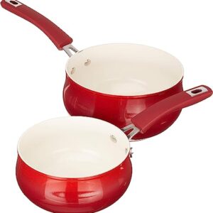 Oster Corbett Forged Aluminum Cookware Set with Ceramic Non-Stick-Induction Base-Soft Touch Bakelite Handle and Tempered Glass Lids, 8-Piece, Gradient Red