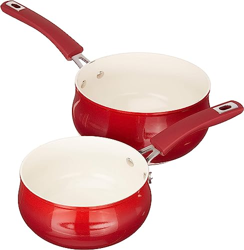 Oster Corbett Forged Aluminum Cookware Set with Ceramic Non-Stick-Induction Base-Soft Touch Bakelite Handle and Tempered Glass Lids, 8-Piece, Gradient Red