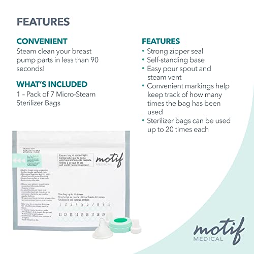 Motif Medical, Breast Pump Parts and Accessories Microwave Steaming Bags - Pack of 7