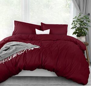 utopia bedding duvet cover king size set - 1 duvet cover with 2 pillow shams - 3 pieces comforter cover with zipper closure - ultra soft brushed microfiber, 104 x 90 inches (king, burgundy)