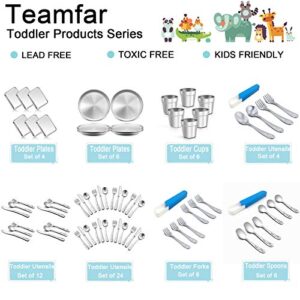 TeamFar Kids Plates Set of 6, 7.3"×5.3"×0.8", Stainless Steel Kids Toddler Plates Tray Metal Toddler Plate for Indoor and Outdoor, Healthy & Toxic Free, Dishwasher Safe & Oven Safe, Stackable