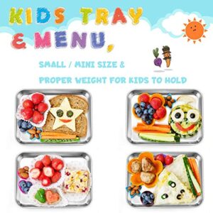 TeamFar Kids Plates Set of 6, 7.3"×5.3"×0.8", Stainless Steel Kids Toddler Plates Tray Metal Toddler Plate for Indoor and Outdoor, Healthy & Toxic Free, Dishwasher Safe & Oven Safe, Stackable