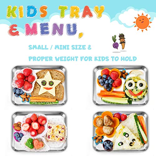 TeamFar Kids Plates Set of 6, 7.3"×5.3"×0.8", Stainless Steel Kids Toddler Plates Tray Metal Toddler Plate for Indoor and Outdoor, Healthy & Toxic Free, Dishwasher Safe & Oven Safe, Stackable