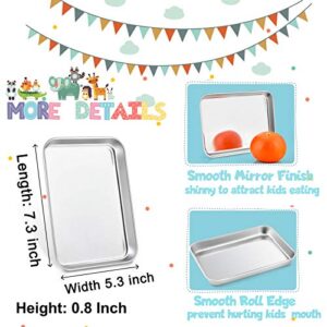 TeamFar Kids Plates Set of 6, 7.3"×5.3"×0.8", Stainless Steel Kids Toddler Plates Tray Metal Toddler Plate for Indoor and Outdoor, Healthy & Toxic Free, Dishwasher Safe & Oven Safe, Stackable