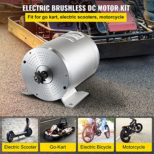 BestEquip Electric DC Motor, 2KW 48V Brushless Motor Kit 4300rpm High Speed Electric Scooter Motor for Go Kart Bike Motorcycle with Speed Controller, Throttle, Keylock