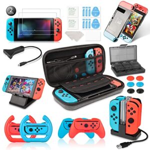 keten ns switch accessories kit, including carry case, charging dock, playstand, extension cable, game card case, screen protector, j-con grips, wheels, crystal case, tpu case, caps