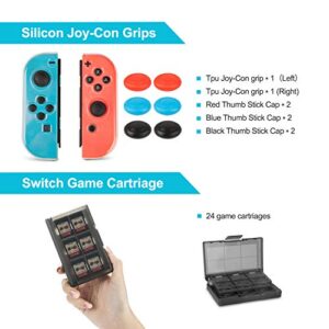 Keten NS Switch Accessories Kit, Including Carry Case, Charging Dock, Playstand, Extension Cable, Game Card Case, Screen Protector, J-Con Grips, Wheels, Crystal Case, TPU Case, Caps