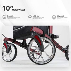 OasisSpace Heavy Duty Upright Walker 450 lb,Bariatric Upright Walker with Wide Seat,Stand up Rollator Mobility Walking Aid for Elderly, Seniors and Adult Red