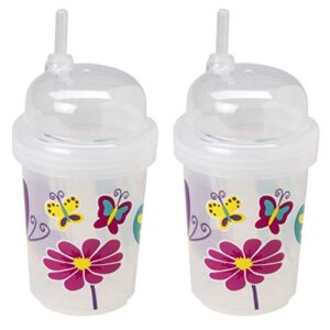 nuspin kids 8 oz zoomi straw sippy cup, butterflies style, 2 pack