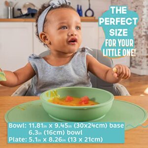 Upward Baby Suction Plates & Bowls for Baby -Toddler Essentials Silicone Baby Plate & Bowl with 2 Baby Spoons Self Feeding 6 Months - Kids Plates Baby Utensils & Baby Feeding Supplies BPA Free