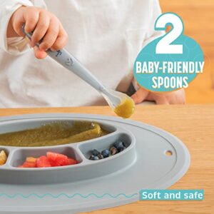 Upward Baby Suction Plates & Bowls for Baby -Toddler Essentials Silicone Baby Plate & Bowl with 2 Baby Spoons Self Feeding 6 Months - Kids Plates Baby Utensils & Baby Feeding Supplies BPA Free