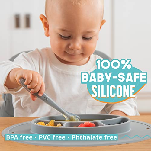 Upward Baby Suction Plates & Bowls for Baby -Toddler Essentials Silicone Baby Plate & Bowl with 2 Baby Spoons Self Feeding 6 Months - Kids Plates Baby Utensils & Baby Feeding Supplies BPA Free