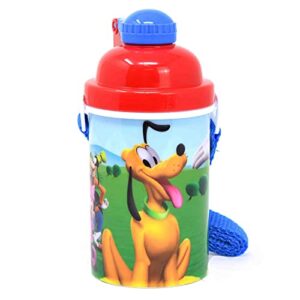 Zak Designs Disney Mickey Mouse One Touch Button Water Bottles with Reusable Built in Straw, Carrying Strap - Safe Approved BPA Free, Easy to Clean, for Kids Girls Boys, Goodies Home Travel