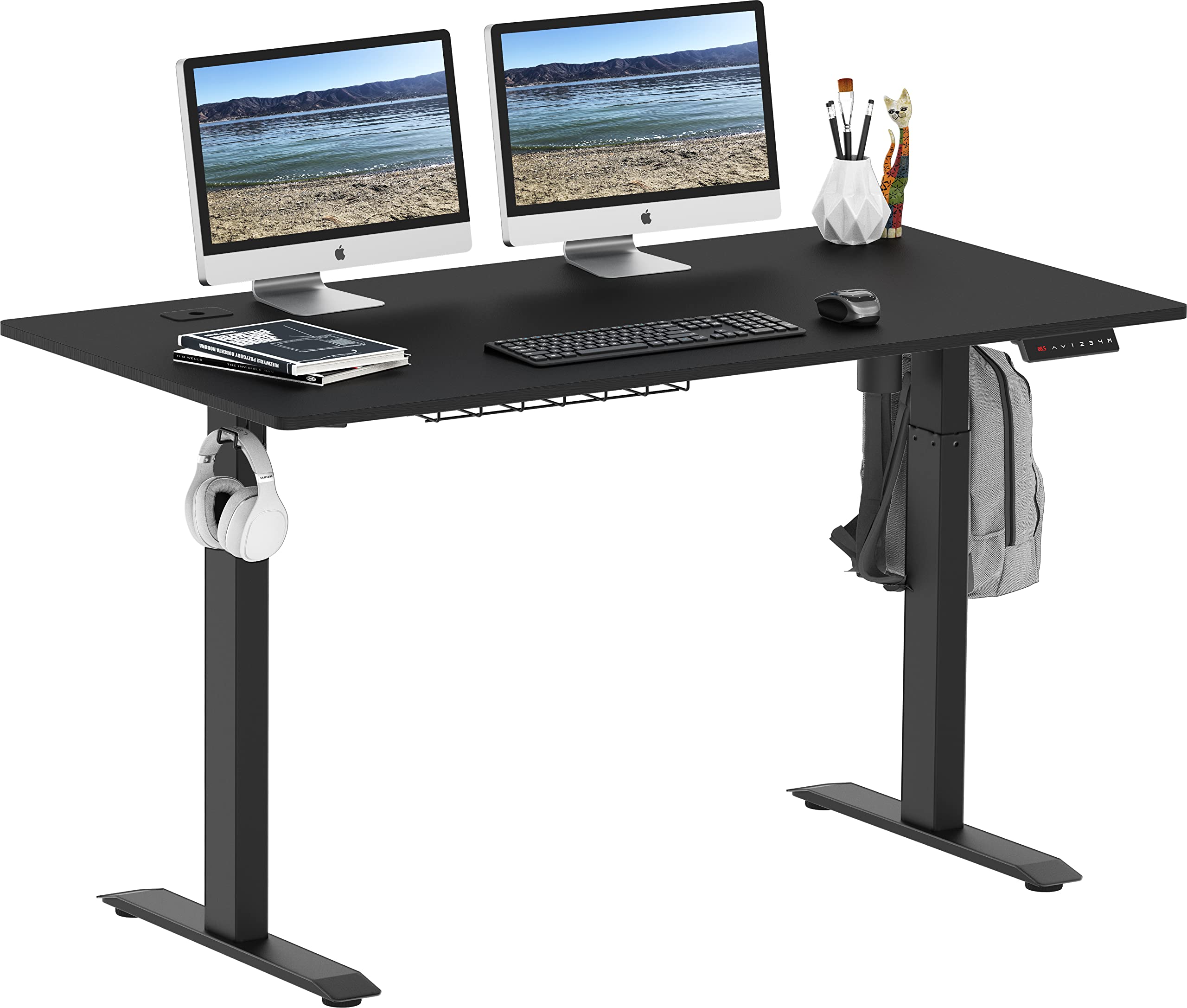 SHW 55-Inch Large Electric Height Adjustable Standing Desk, 55 x 28 Inches, Black