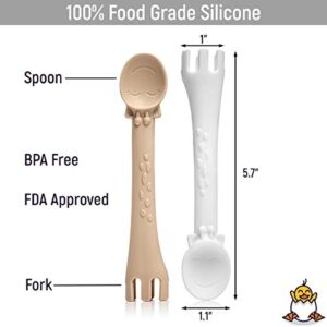 BabyGaga Baby Spoon and Fork (Set of Two), First Training Self Feed Baby Utensils, BPA Free Training Spoon for Baby Led Weaning, 100% Food Grade Silicone Spoon and Fork for Toddler