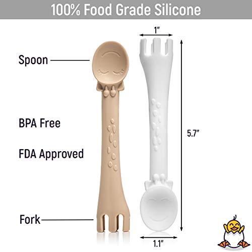 BabyGaga Baby Spoon and Fork (Set of Two), First Training Self Feed Baby Utensils, BPA Free Training Spoon for Baby Led Weaning, 100% Food Grade Silicone Spoon and Fork for Toddler